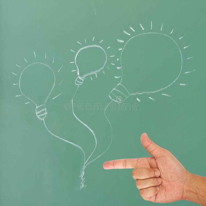 Hand Pointing on Light Bulb Drawing Stock Image - Image of icon ...