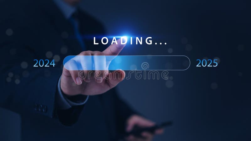 A Hand Pointing at a Loading Bar with a Transition from 2024 To 2025 ...