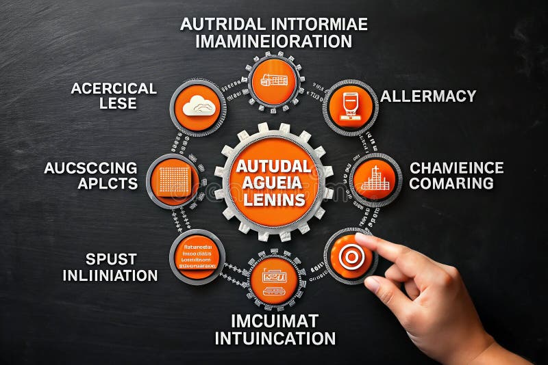 Hand Pointing at Medical Infographic on Dark Slate Stock Illustration ...