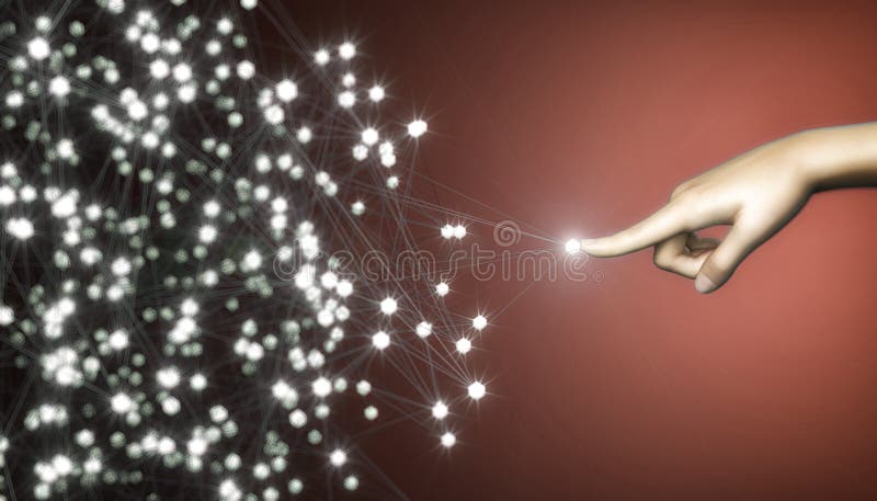 Hand Pointing at One Node is a Large Network of Nodes Stock Photo ...