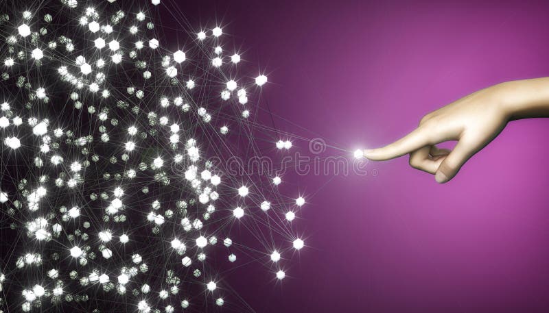 Hand Pointing at One Node is a Large Network of Nodes Stock Photo ...