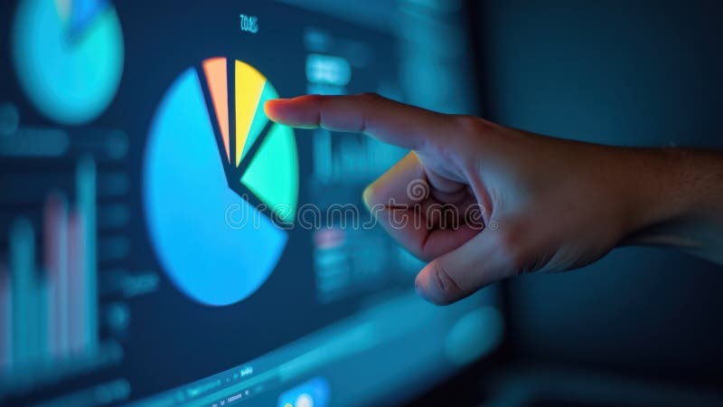 Hand is Pointing at a Pie Chart on a Computer Screen Stock Image ...