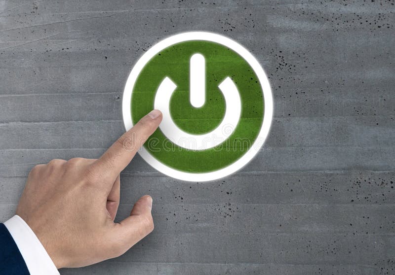 Hand Pointing at Power Button Template Concept Stock Photo - Image of ...
