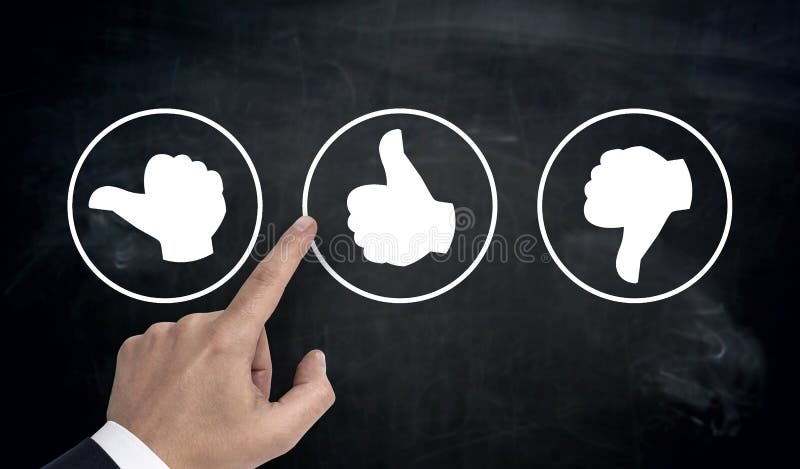 Hand Pointing At Rating Icons With Thumb Stock Photo - Image of board ...