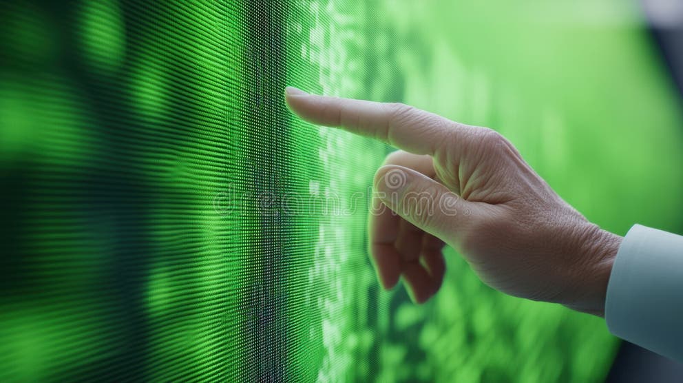 A Hand Pointing at a Screen with Green Lines on it, AI Stock Image ...