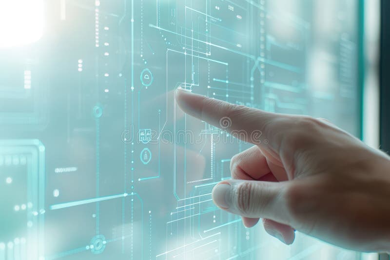 A Hand Pointing at a Screen with a Lot of Lines and Dots Stock ...