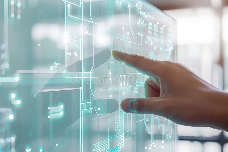 A Hand Pointing at a Screen with a Lot of Lines and Dots Stock ...