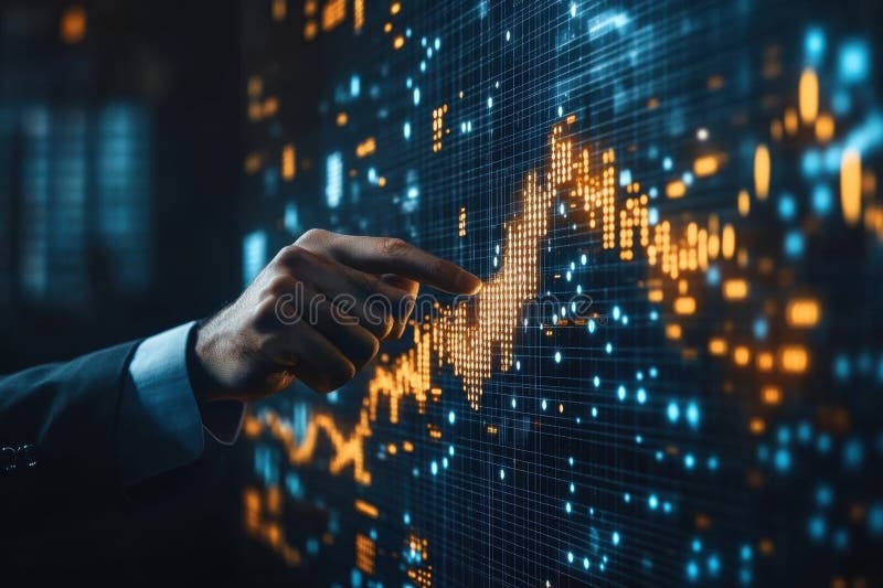 A Hand Pointing at a Screen with a Lot of Numbers and Dots Stock Photo ...