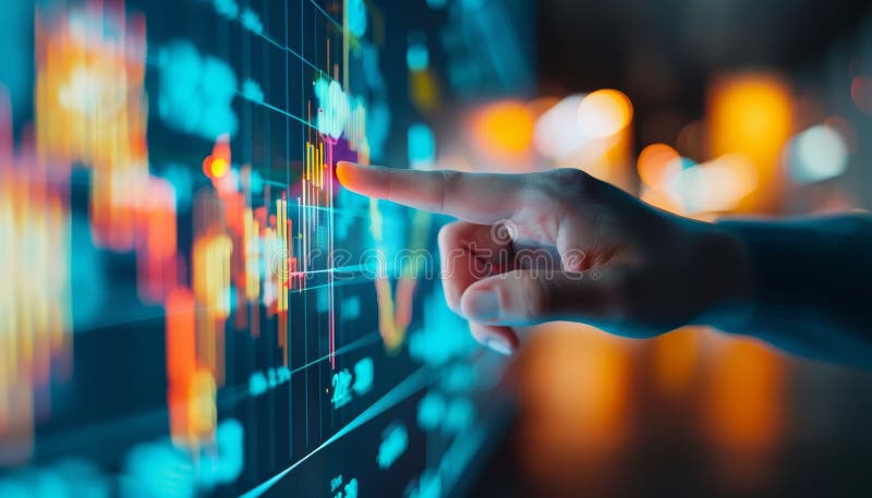 A Hand is Pointing at a Screen with a Lot of Numbers and Lines by AI ...