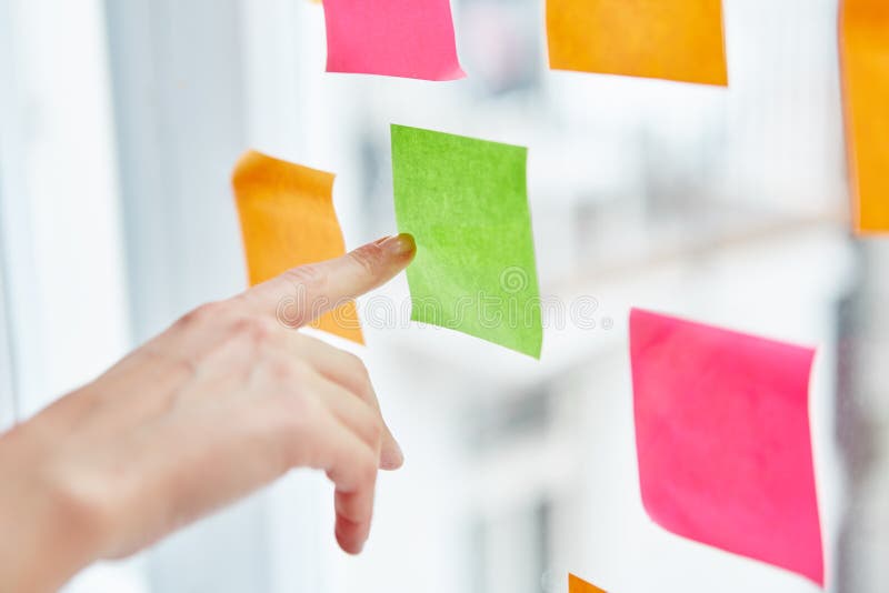 Hand Pointing at Sticky Note Stock Image - Image of note, strategy ...
