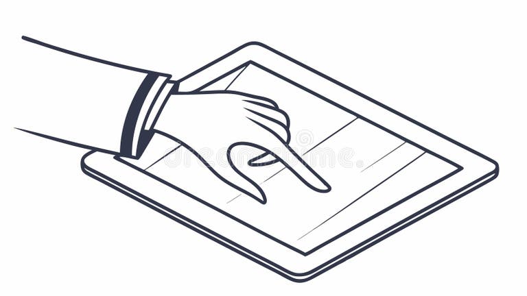 Hand Pointing at Tablet Screen Vector Icon, Interactive Display, Vector ...