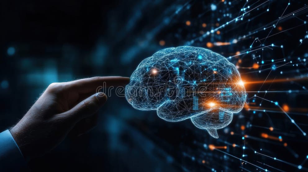 A Hand Pointing To a Brain Model Stock Illustration - Illustration of ...