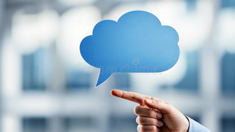 Hand Pointing To a Floating Blue Cloud-shaped Speech Bubble Stock Video ...
