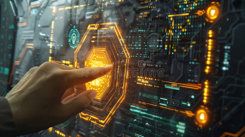 Hand Pointing To a Glowing Cyber Security Shield on Digital Interface ...