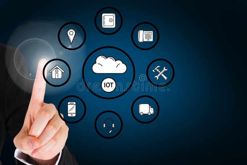 Hand Pointing To Graphic with Technology Background Stock Illustration ...