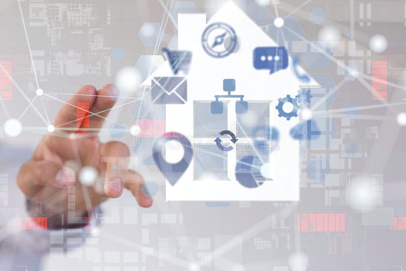 Hand Pointing To an Illustrative Symbol of a Large Database Stock Photo ...