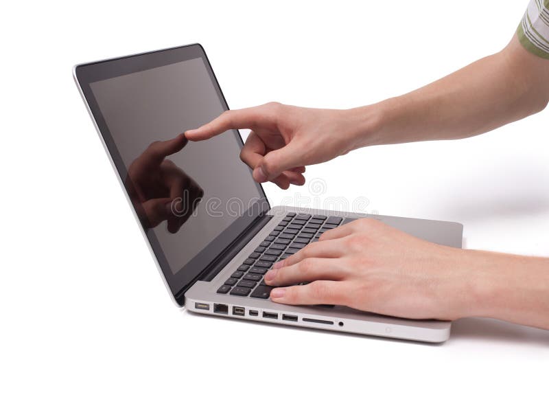 Handshake through computer stock photo. Image of hand - 4542818