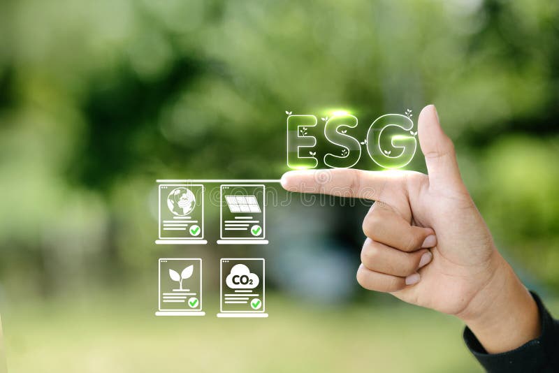 A Hand Pointing To the Letters ESG on a Screen Stock Image - Image of ...