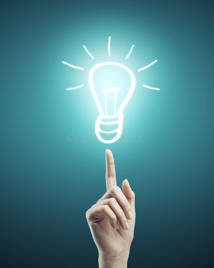 Hand Pointing To Light Bulb Stock Image - Image of intelligence, draw ...