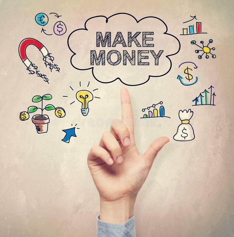 Make Money Online Idea Sketch with Young Business Woman Stock Image ...