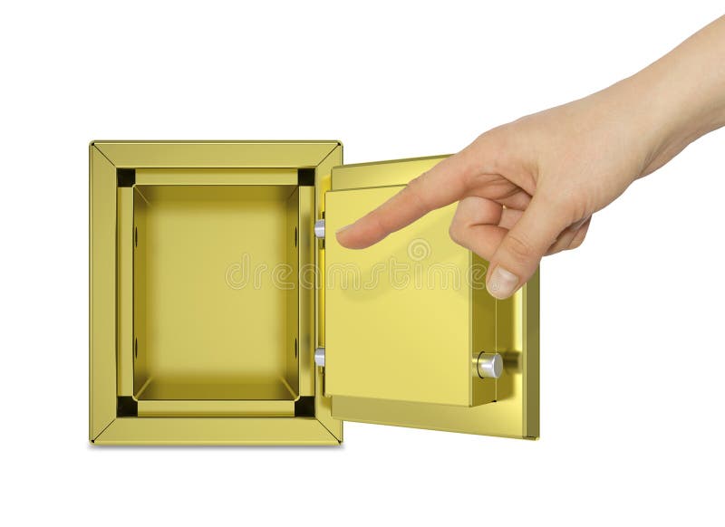 Hand Pointing To the Open Gold Safe Stock Image - Image of pointing ...