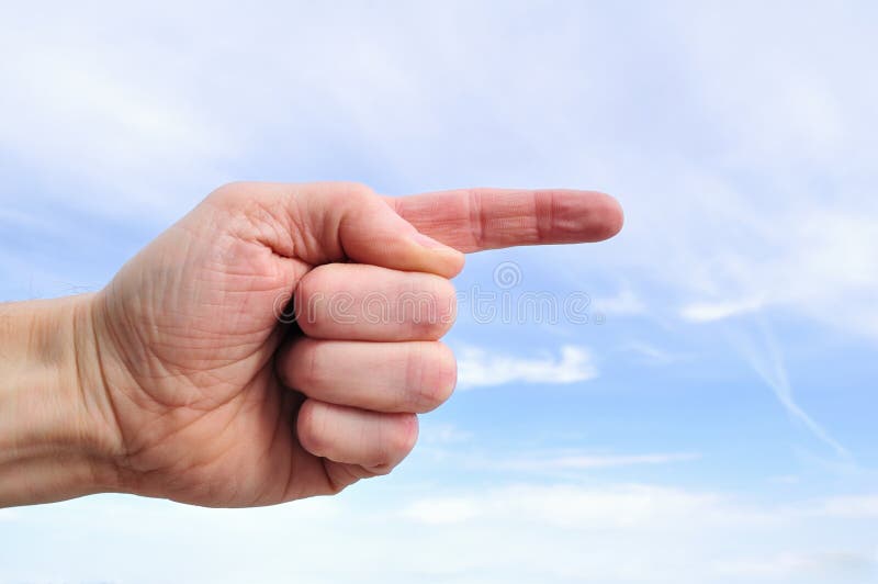 Hand Pointing to the Right stock image. Image of clouds - 13607873