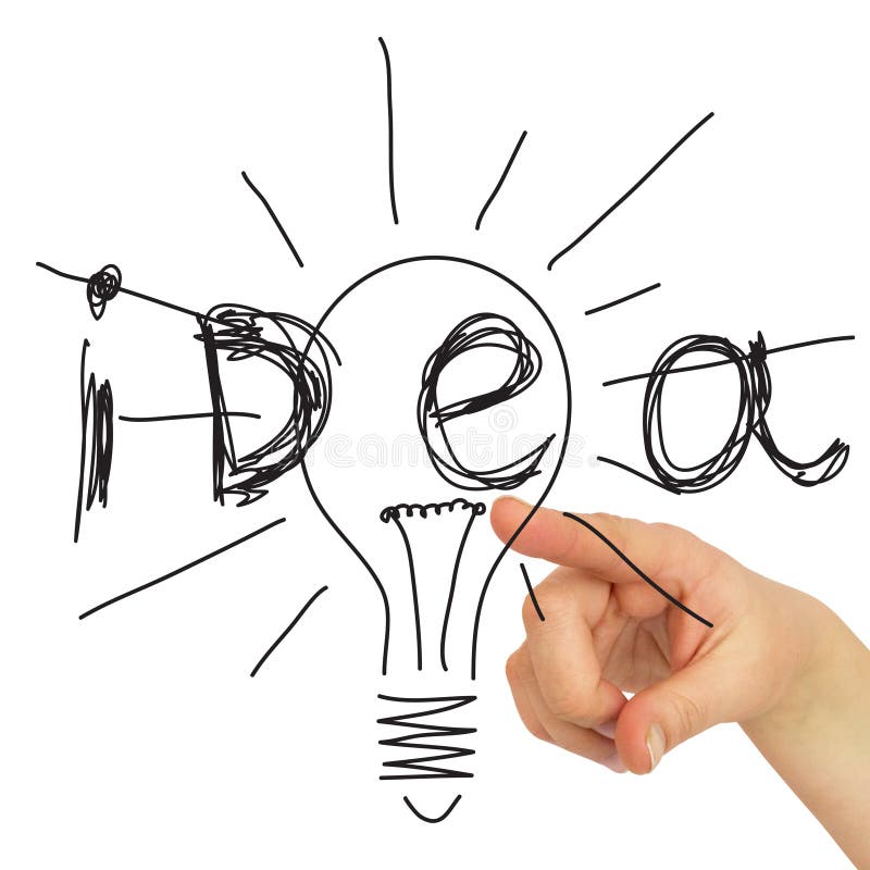 Hand Pointing To the Sketch Bulbs Stock Illustration - Illustration of ...