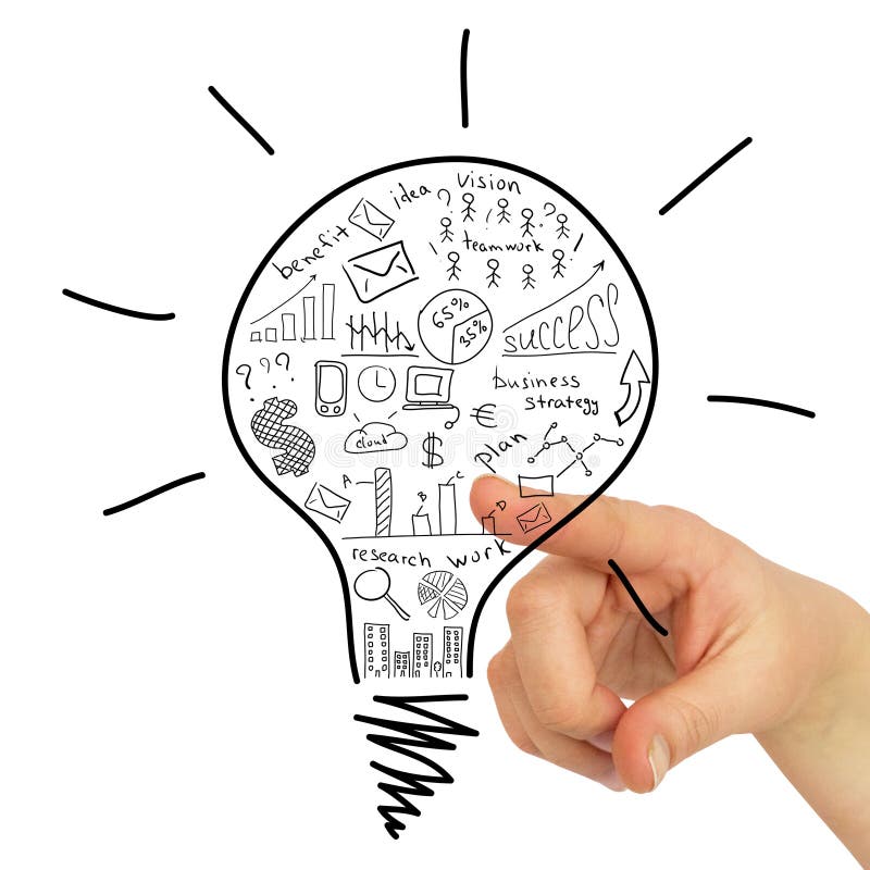 Hand Pointing To Sketch Bulbs Stock Photos - Free & Royalty-Free Stock ...