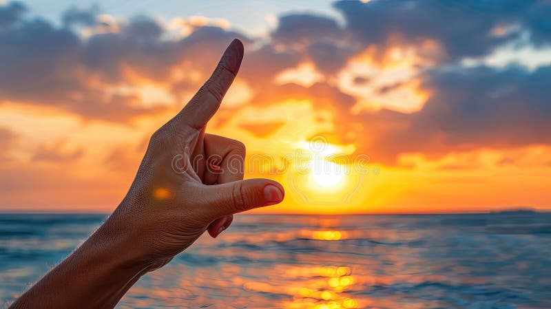 A Hand Pointing To the Sun in the Ocean Stock Photo - Image of peace ...