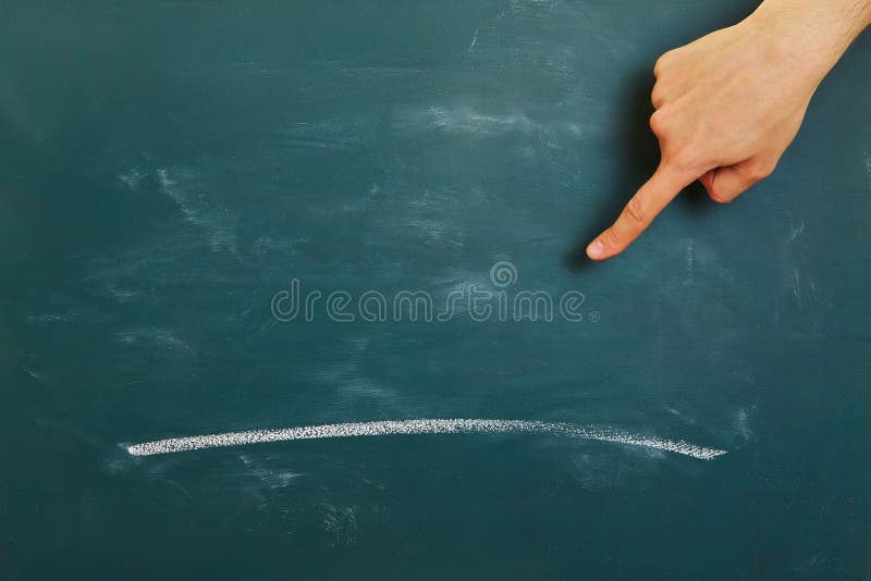 Hand Pointing To White Line on Chalkboard Stock Image - Image of hand ...