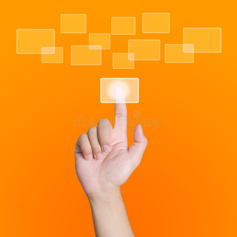 Hand Touching Modern Buttons on Digital Screen Stock Photo - Image of ...