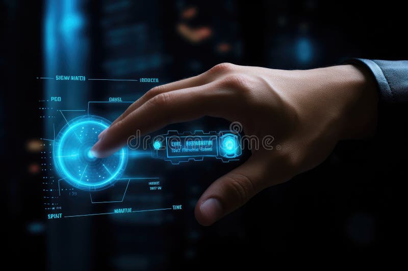 A Hand Pointing and Touching IoT Interface. Generative AI Stock Illustration - Illustration of ...