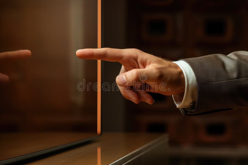 A Hand Pointing and Touching IoT Interface. Generative AI Stock ...