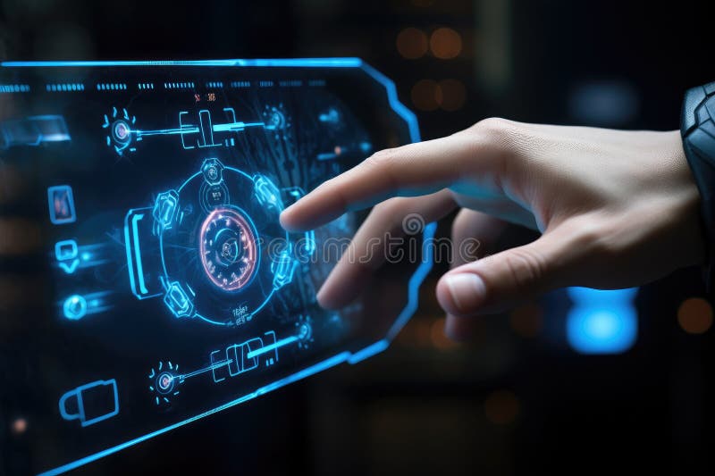 A Hand Pointing and Touching IoT Interface. Generative AI Stock ...