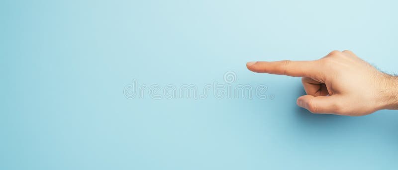 Hand Pointing Towards a Blank Blue Background Stock Illustration ...