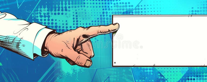 Hand Pointing Towards Blank Sign in Minimalist Comic Book Style Stock ...
