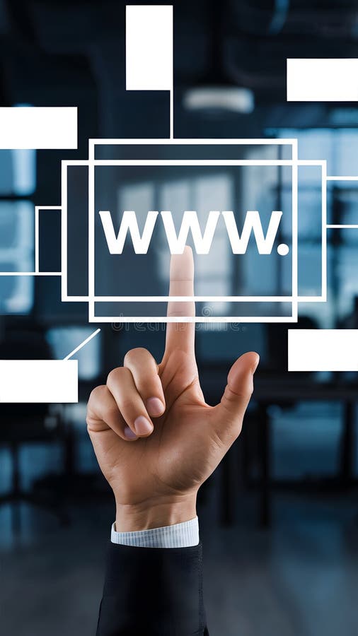 Hand Pointing at Transparent Box with WWW in White Rectangles, Internet ...