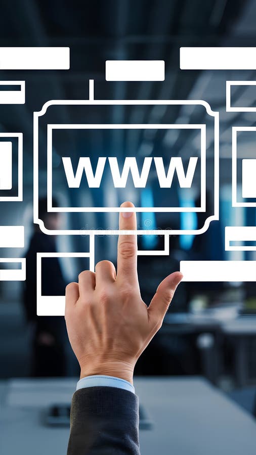 Hand Pointing at Transparent Box with WWW in White Rectangles, Internet ...