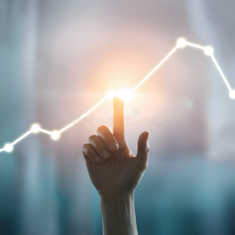 Hand Pointing Up at Glowing Graph in Futuristic Setting, Evoking ...