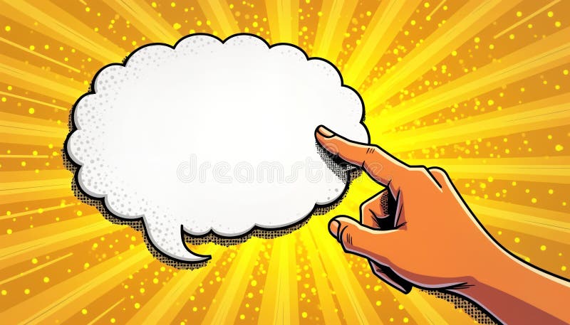 Hand Pointing Upwards at Empty Thought Bubble. Comic Style Illustration ...