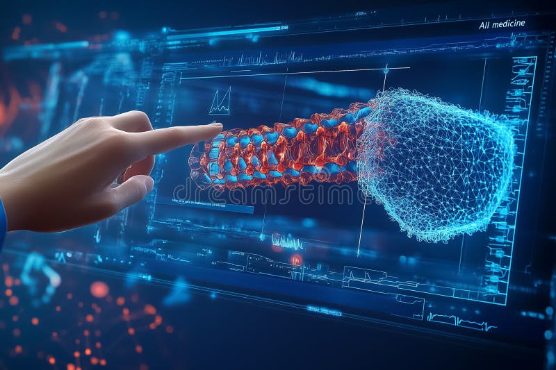 A Hand Points at a Holographic 3D Representation of a Vertebral Column ...