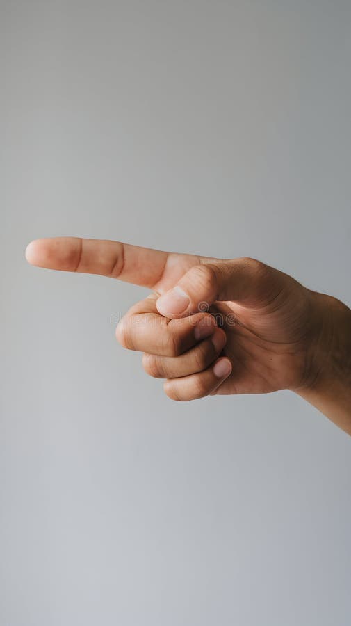 Hand Points Left, Light Gray Background Accentuates Focused Gesture and ...