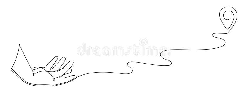 Hand Points Location at Map One Line Art,hand Drawn Continuous Contour ...