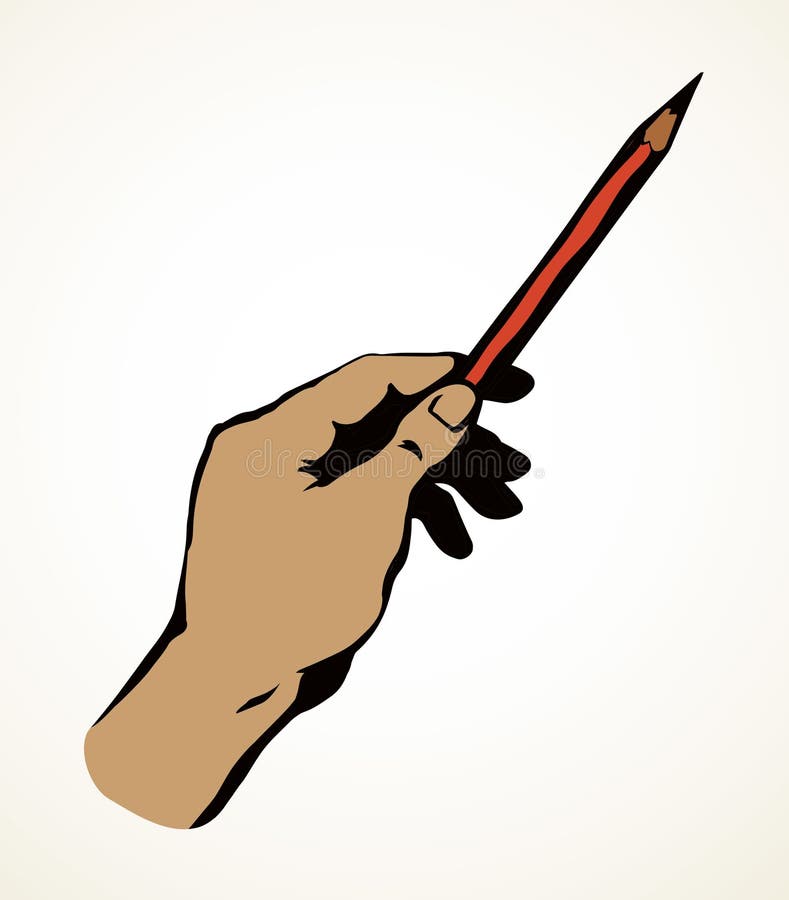 Hand Points with a Pencil. Vector Drawing Stock Vector - Illustration ...