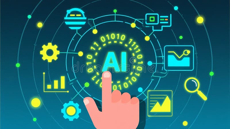 A Hand Points To AI, Interactive Binary Data Analysis. Stock ...