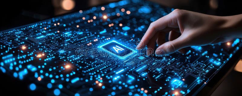 Hand Points Ai Technology Illuminating Digital Interface Concept Stock ...