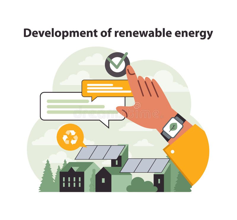 Hand Points To Dialogue on Renewable Energy Development. Flat Vector ...