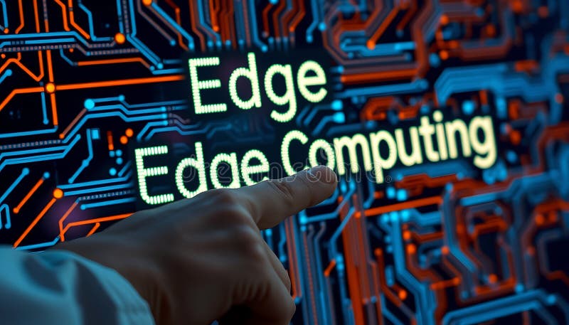 A Hand Points To Edge Edge Computing Displayed with Glowing Circuits ...