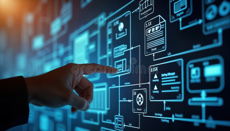 Hand Points To Flowchart Illustrating Database Screen Navigation. User ...