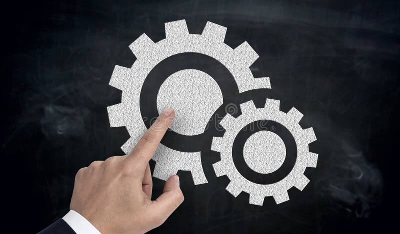 Hand Points To Gears Concept Stock Illustration - Illustration of ...